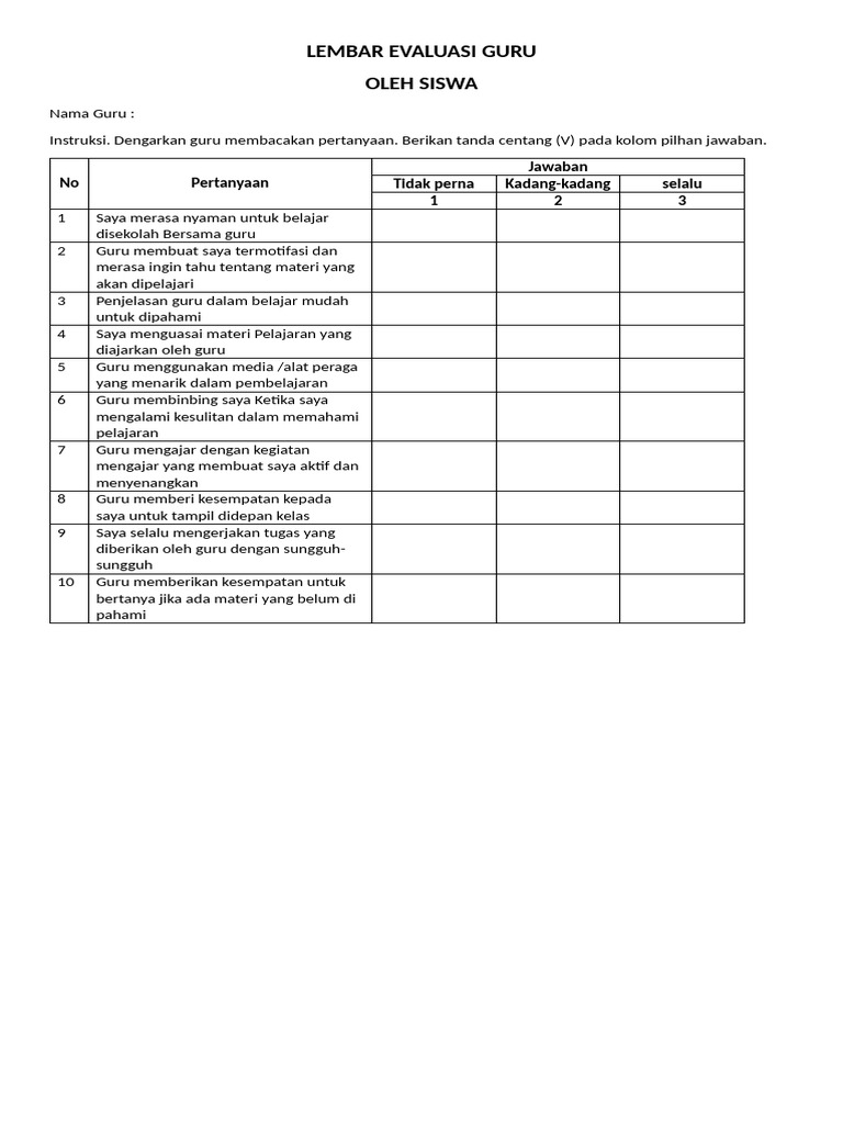 Lembar Evaluasi Guru | PDF