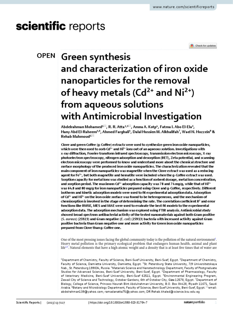 Green Synthesis and Characterization of Iron Oxide Nanoparticles For The Removal of Heavy Metals ...