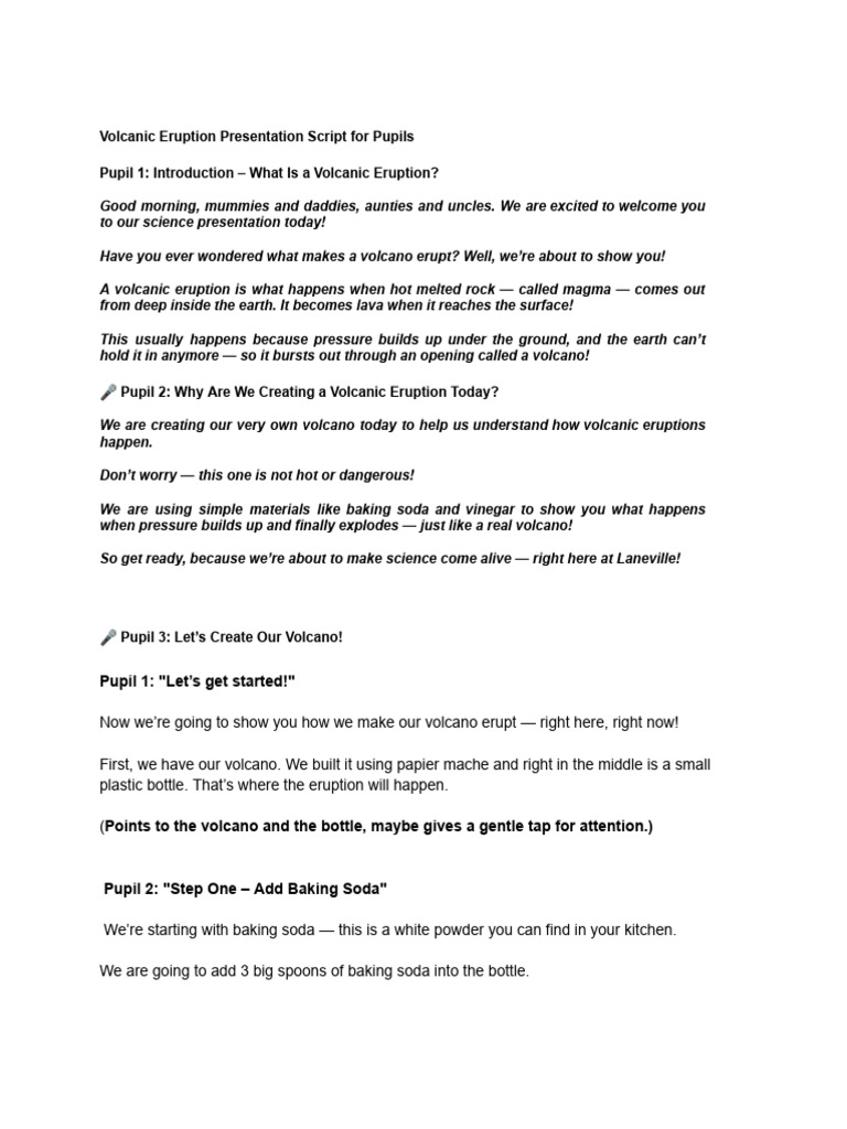 ? Volcanic Eruption Presentation Script For Pupils | PDF | Volcano ...