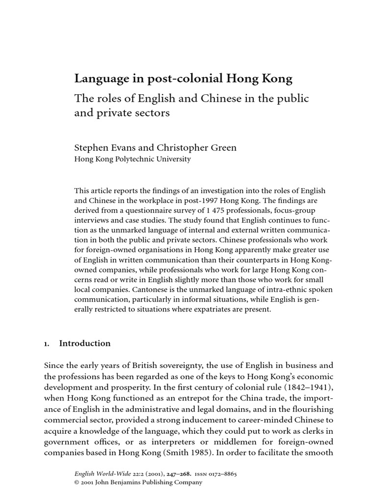 Language Use in Post-Colonial Hong Kong | PDF | Chi Squared Test | P Value