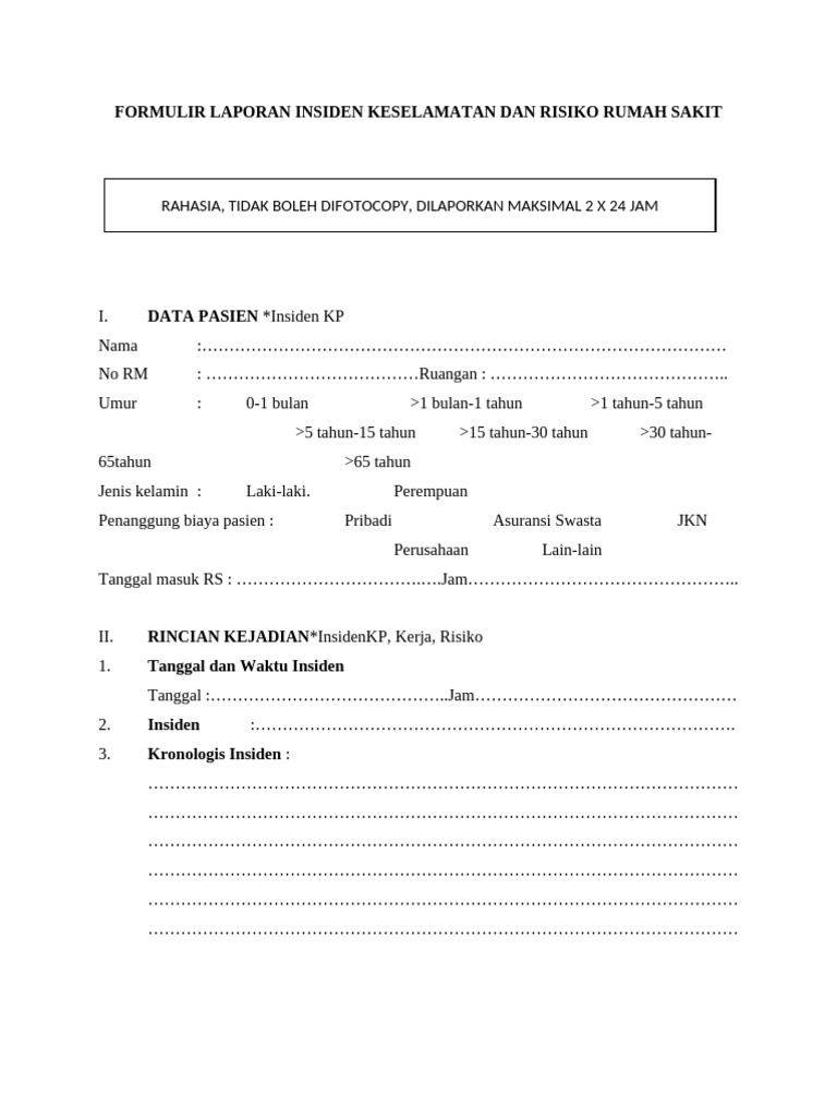 Formulir Laporan Insiden Keselamatan RS | PDF