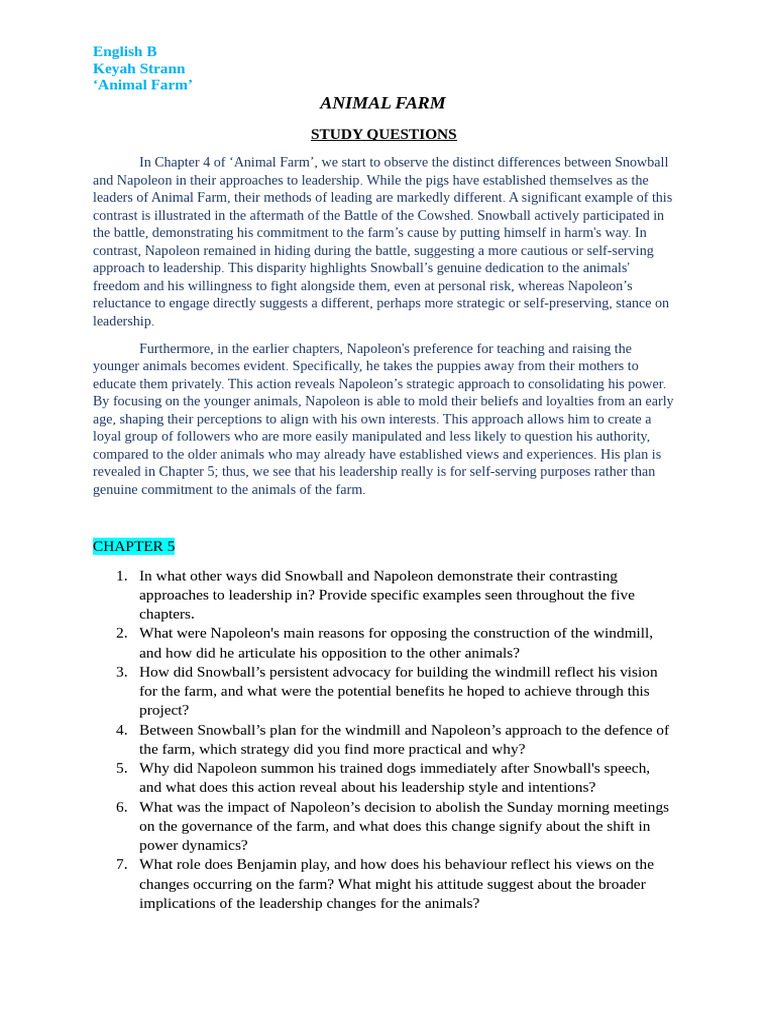 Chapter 5 Leadership Dynamics in Animal Farm | PDF | Behavioural ...