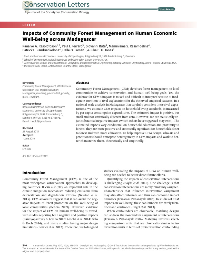 Conservation Letters - 2016 - Rasolofoson - Impacts of Community Forest ...