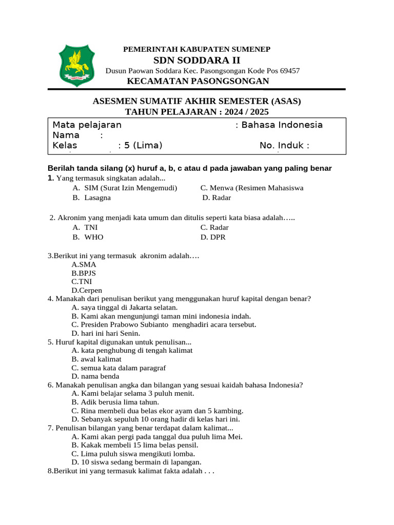 Sas II B.indonesia Kls 5 SMT 2 | PDF