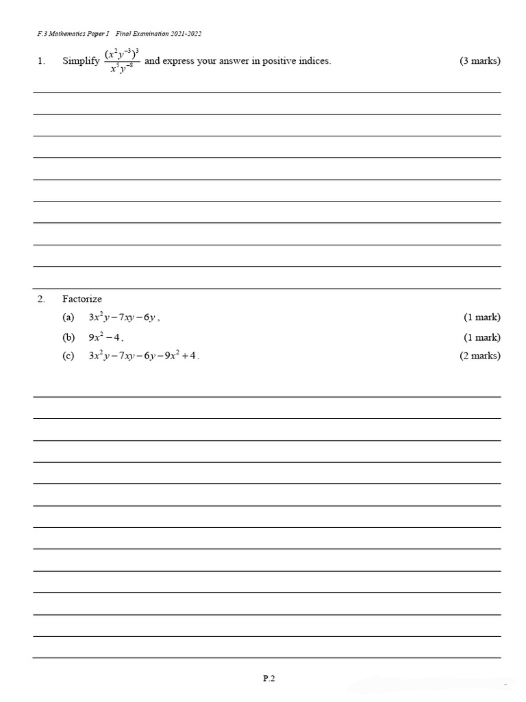 ST Stephen Girl College F3 Math P1!21!22 Final Exam | PDF | Sphere ...