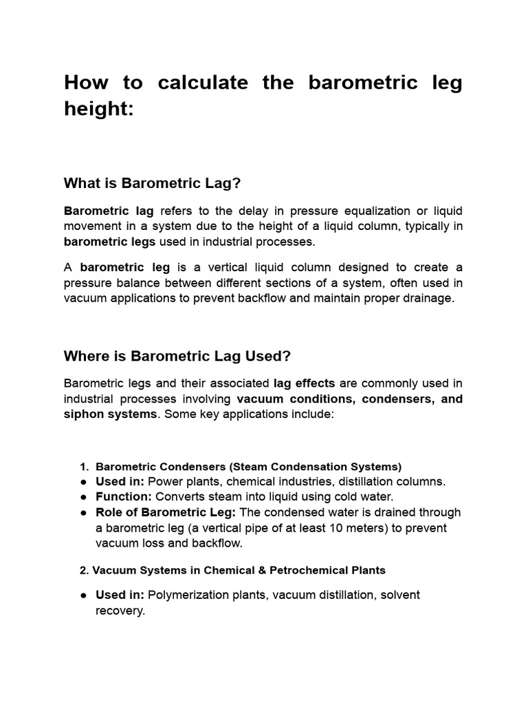 Calculation of Barometric Lage Height | PDF | Pressure | Atmospheric ...