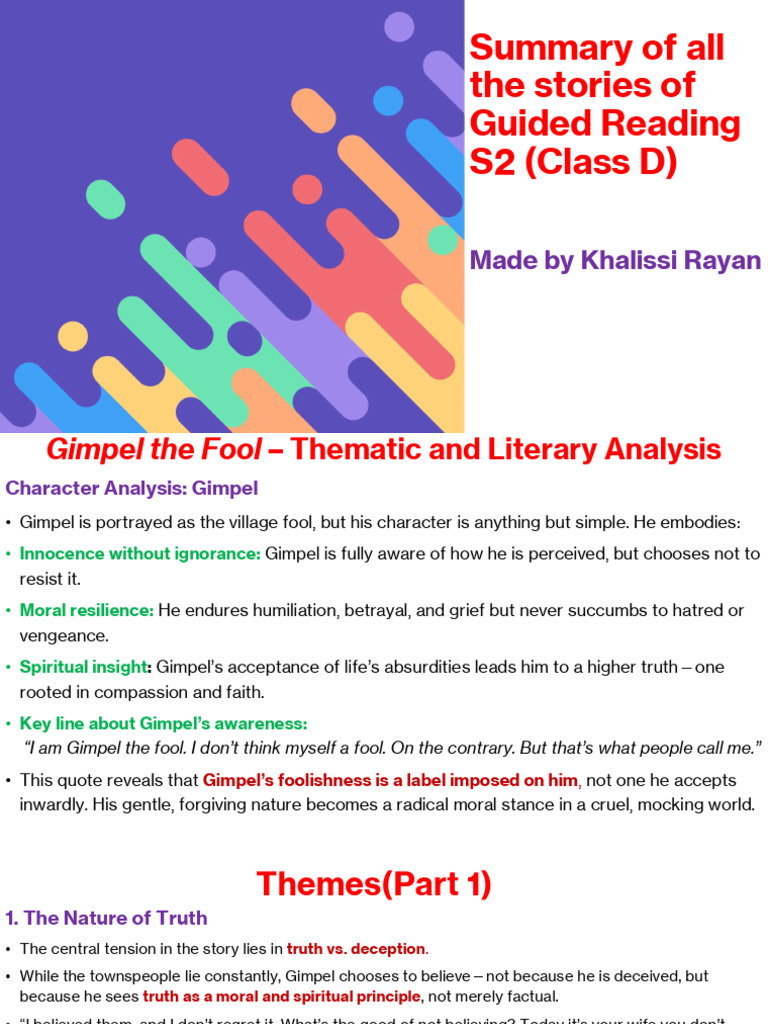Guided Reading S2: Analysis of Key Stories | PDF