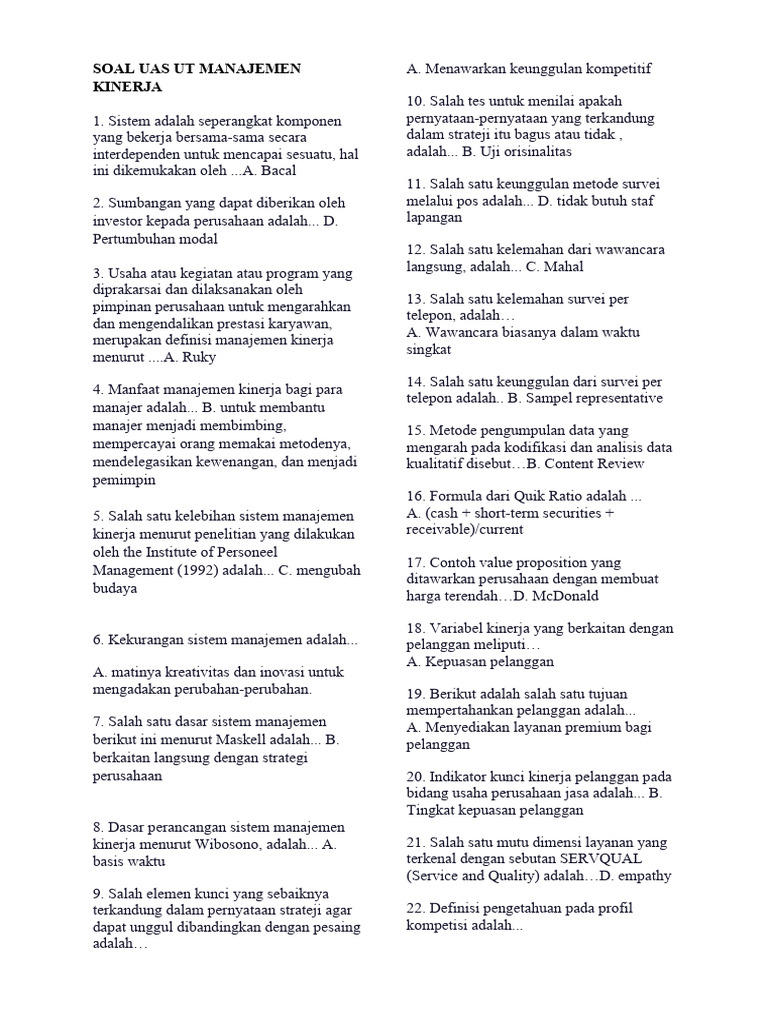 Soal UAS Manajemen Kinerja UT | PDF