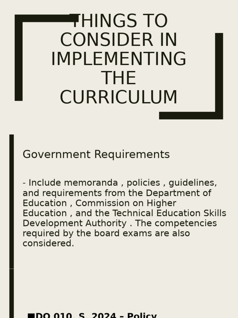 Things To Consider in Implemeting Curriculum | PDF | Curriculum | Schools