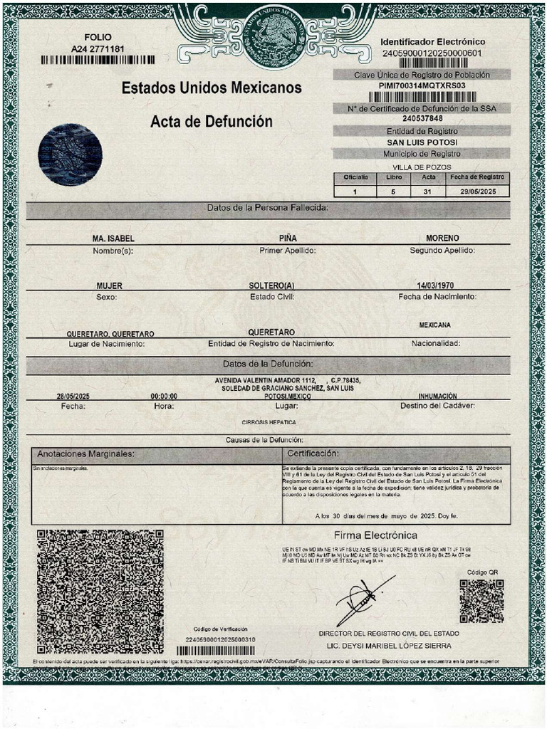 Acta de Defuncion | PDF