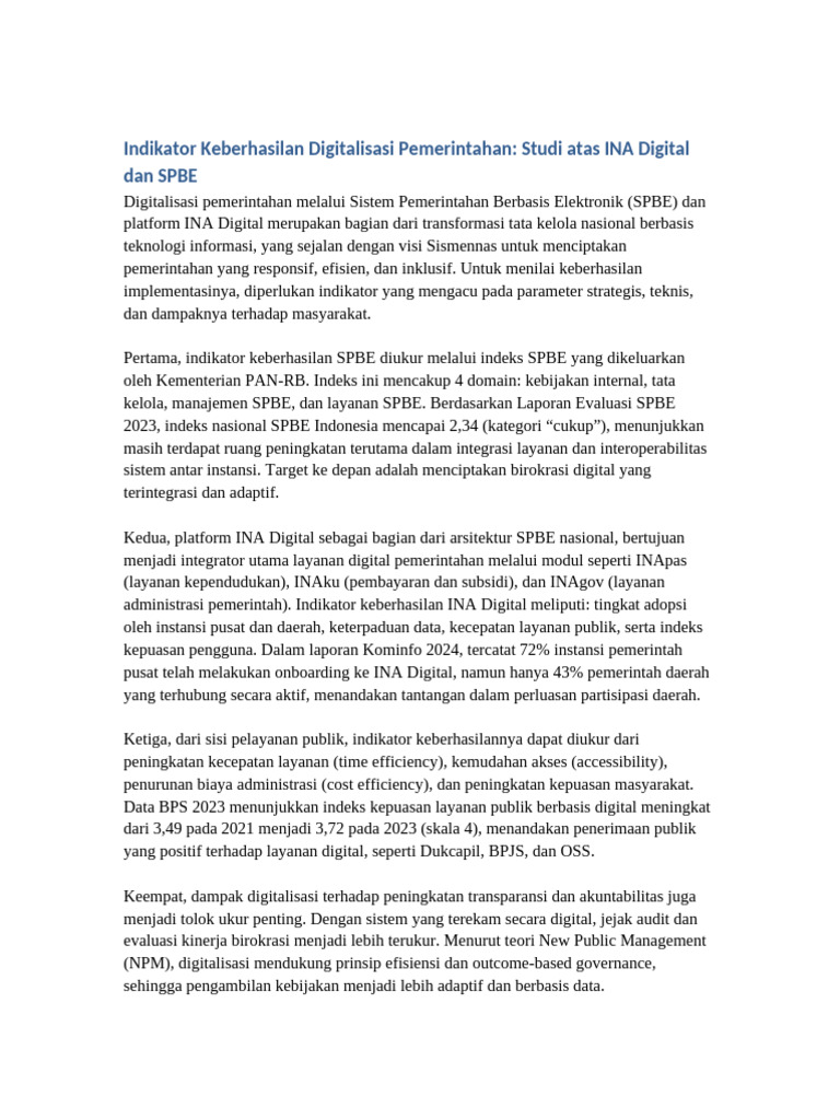 Indikator Keberhasilan SPBE INA Digital | PDF