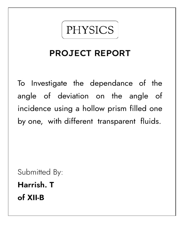 Harrish Investigatory Physics Project | PDF | Refractive Index | Refraction