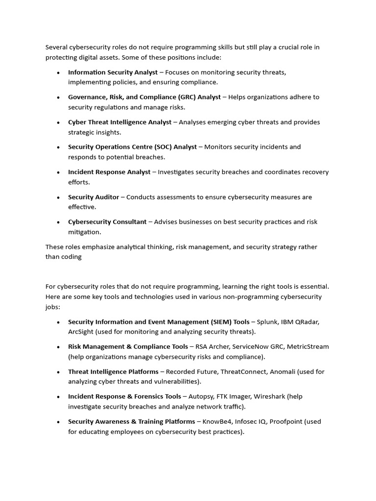 Several Cybersecurity Roles Do Not Require Programming Skills But Still ...