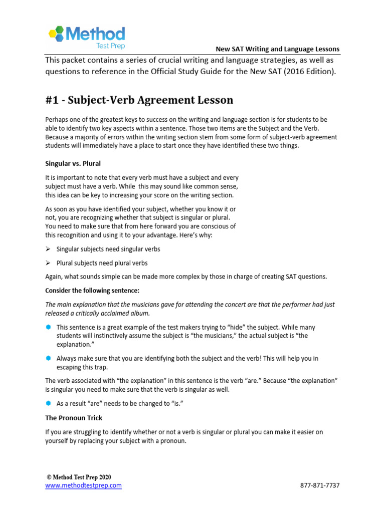 Method Prep - SAT Writing and Language | PDF | Grammatical Number ...