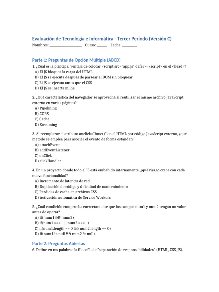 Examen Tecnologia VersionC | PDF | Script Java | HTML