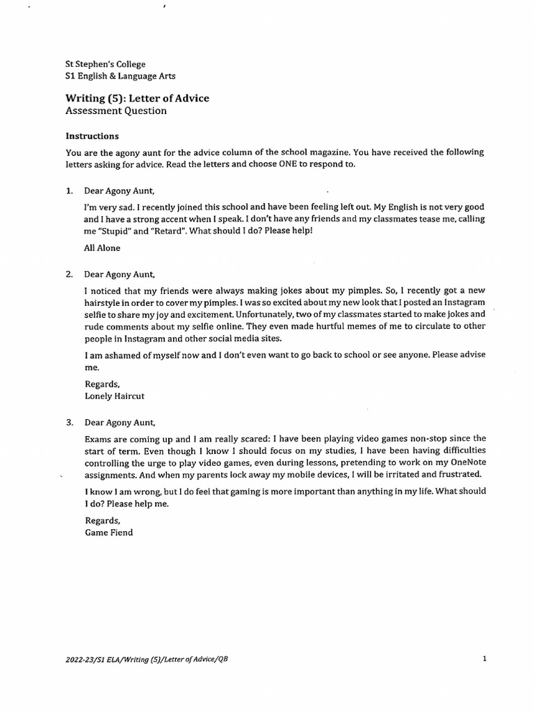 SSC F1 Writing 5 - Letter of Advice | PDF