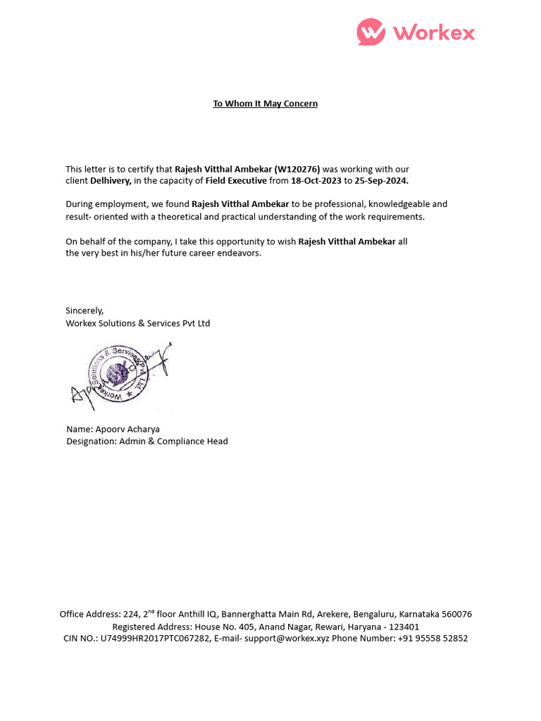 Exp. Letter Delhivery | PDF