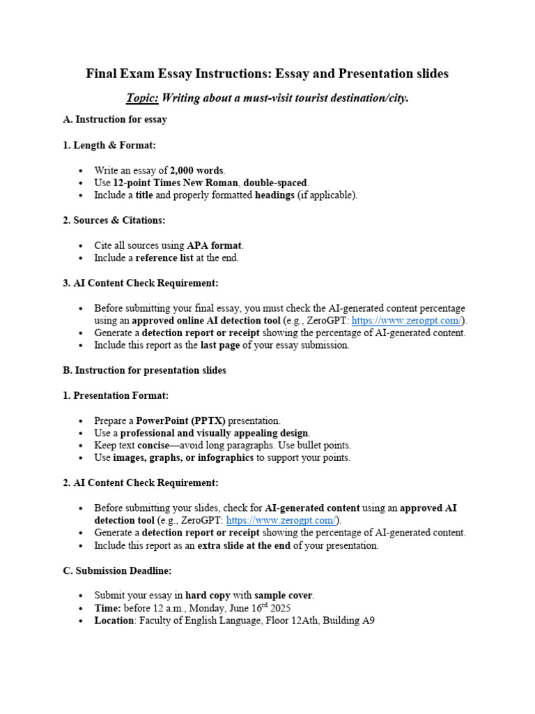 Instruction For Final Exam | PDF