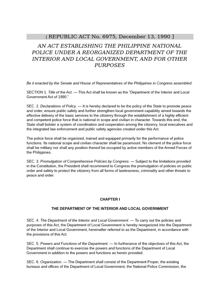 RA-no.-6975 | PDF | Inspector | Police