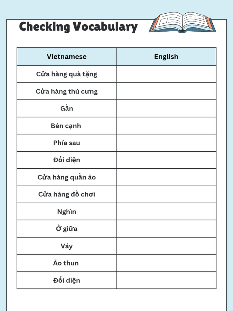 Vocabulary Tracker Worksheet in Blue and White Simple Style | PDF