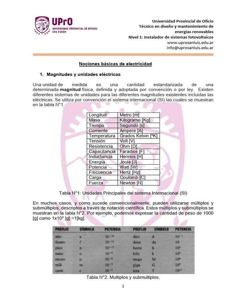 N1-M1-UC2-Conceptos B Sicos de Electricidad - Parte 1 | PDF | Energia electrica | Energía solar