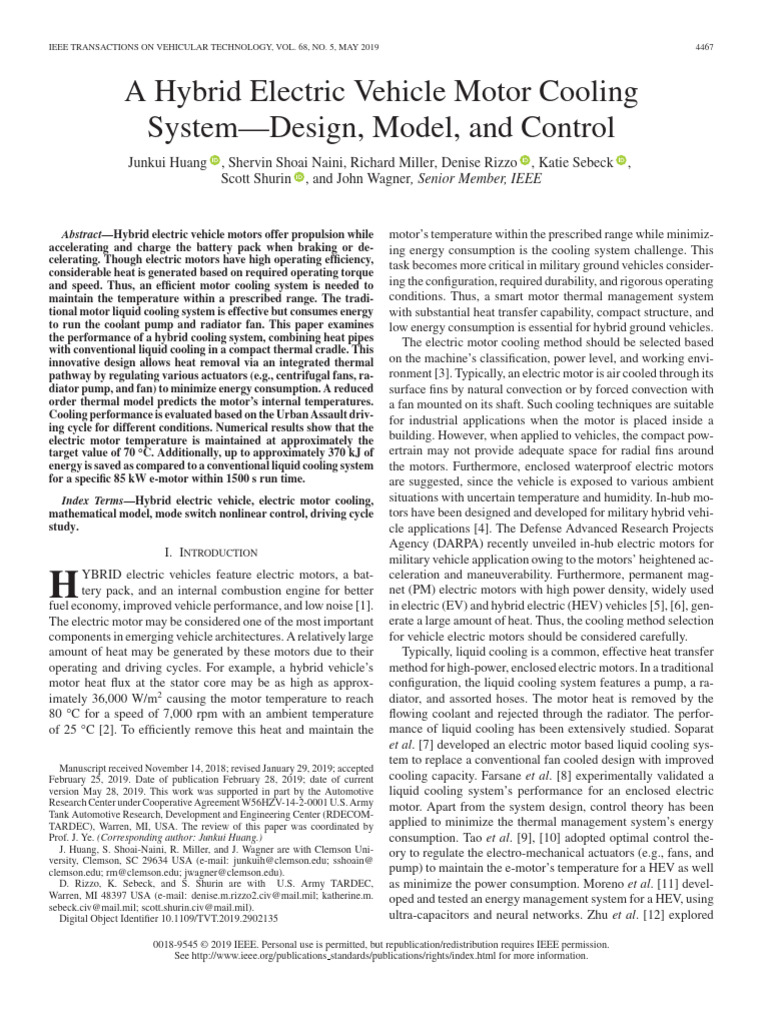 Hybrid Electric Vehicle Motor Cooling System | PDF | Heat Transfer ...