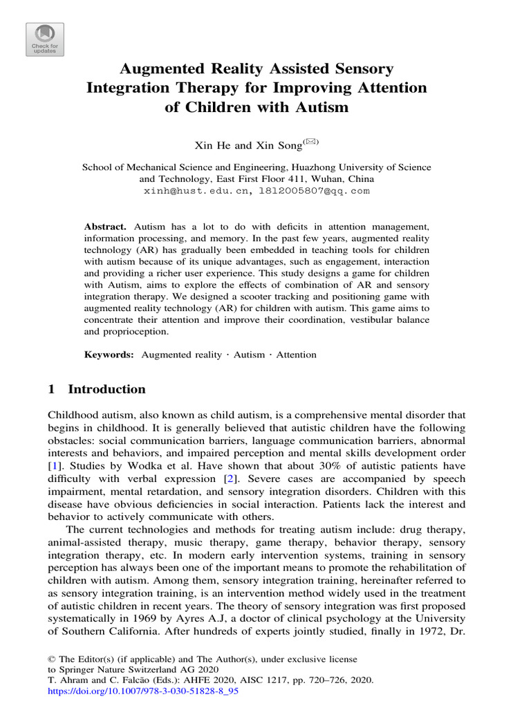 Augmented Reality Assisted Sensory Integration Therapy For Improving ...