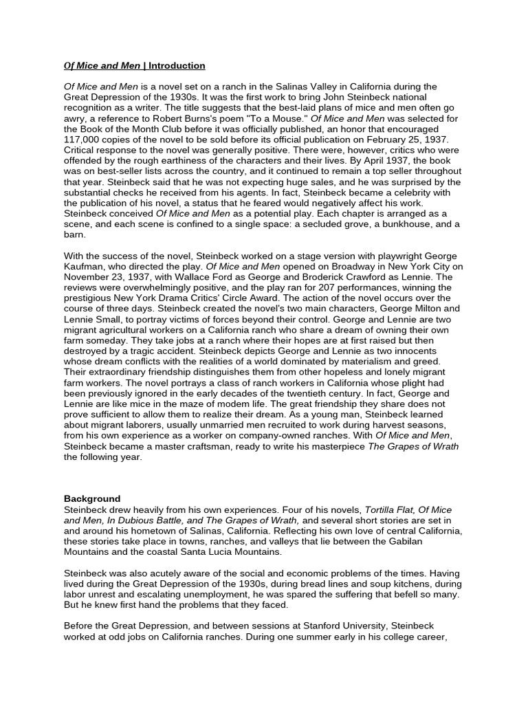 Of Mice and Men Introduction | PDF | John Steinbeck