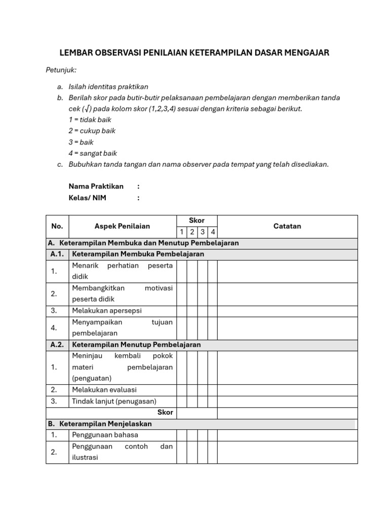 Lembar Observasi Microteaching | PDF
