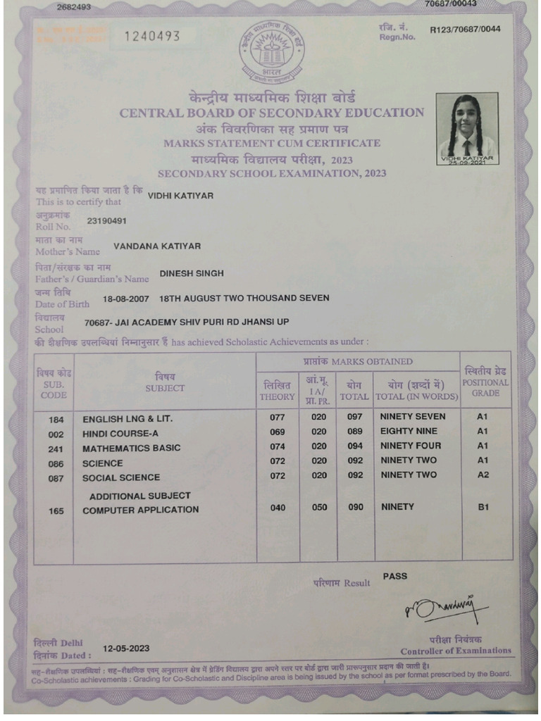 Class X Mark Sheet | PDF