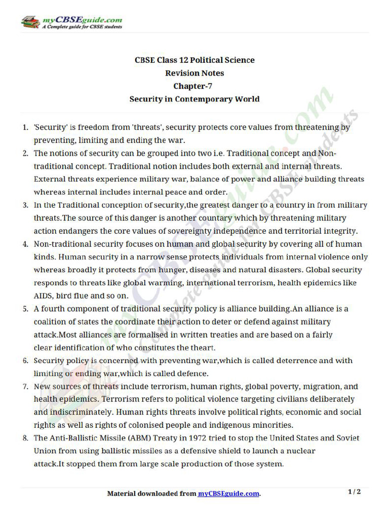 12 Pol Science Notes b1 Ch7 | PDF