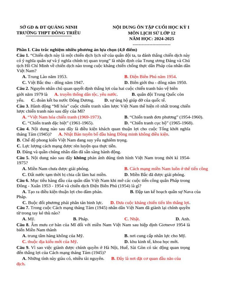 Đáp Án Ls Cô Huệ Ck1 | PDF