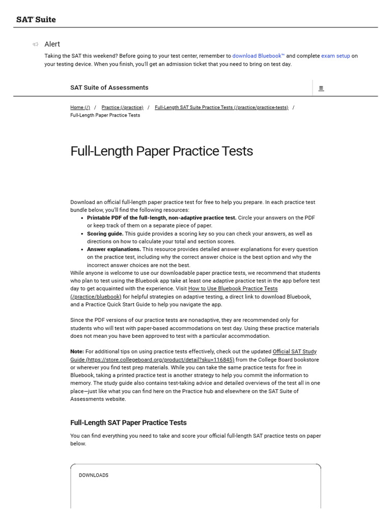 Full-Length Paper Practice Tests - SAT Suite - College Board | PDF ...