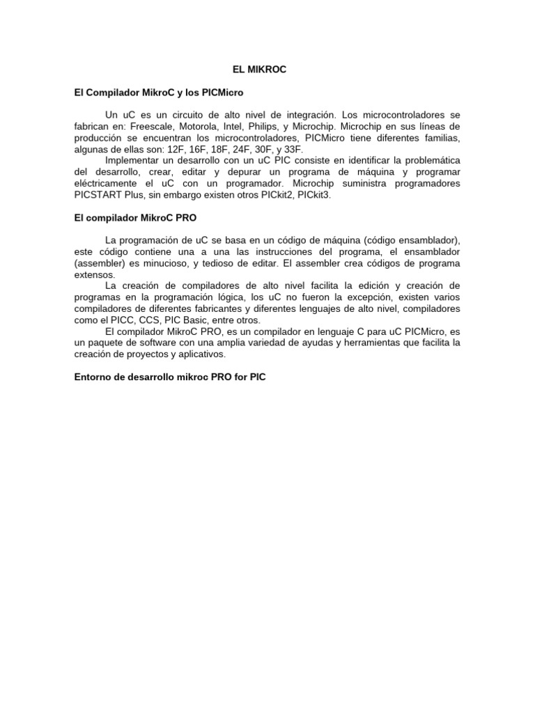 El MikroC | PDF | Compilador | Lenguaje ensamblador