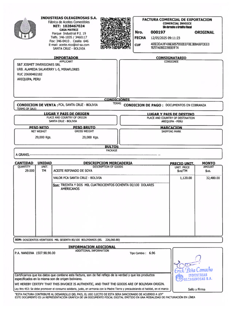 Factura Comercial De Exportacion Pdf