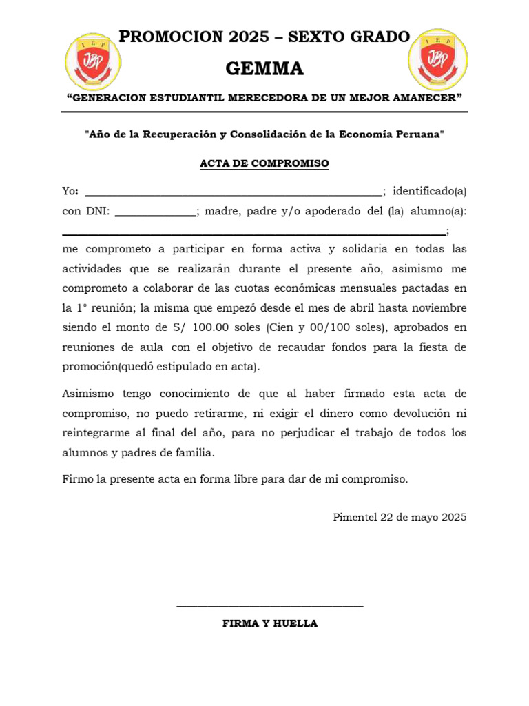 Acta de Compromiso Promocion Gemma | PDF