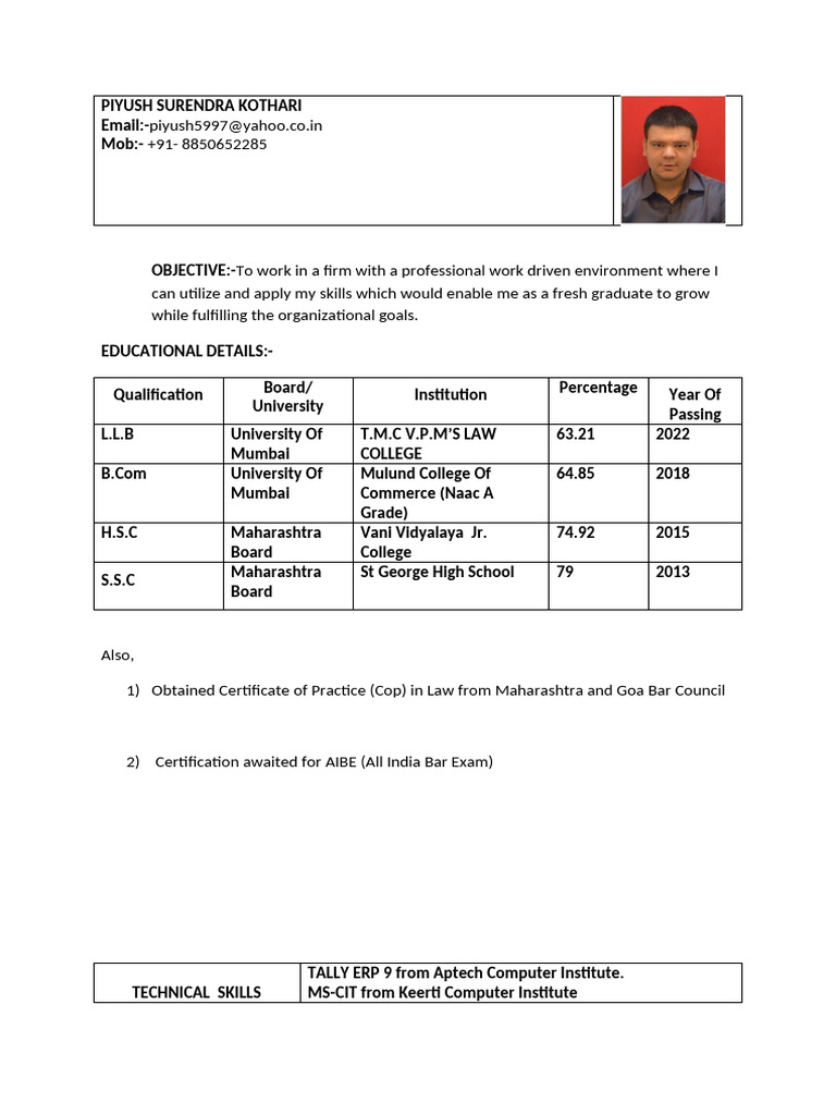 CV Piyush Kothari 14-10-24 | PDF