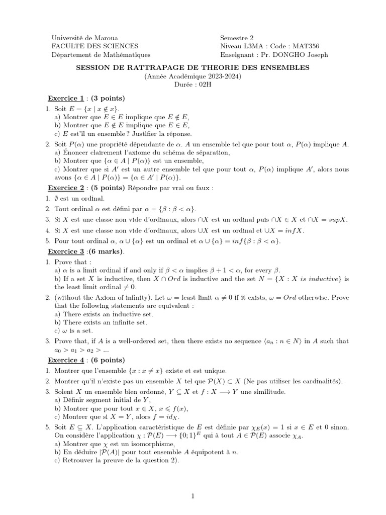 Rattrapage Théorie des Ensembles 2024 | PDF | Nombre | Concepts ...