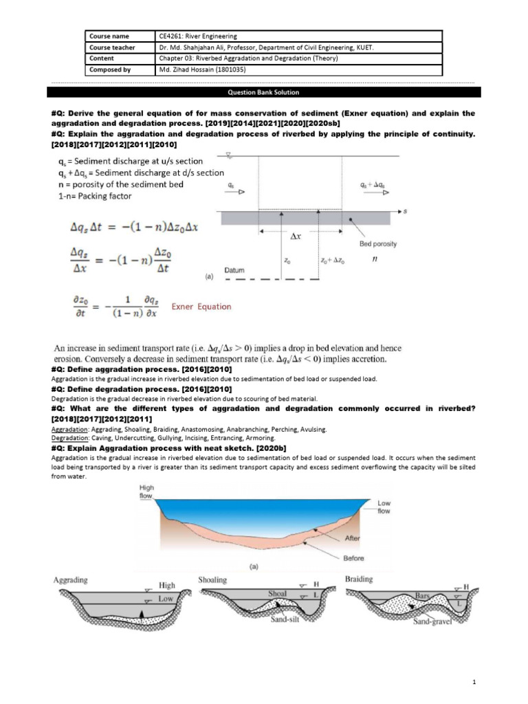 CE4261 MSA C3 Aggradation & Degradation (Theory) | PDF | River Delta ...