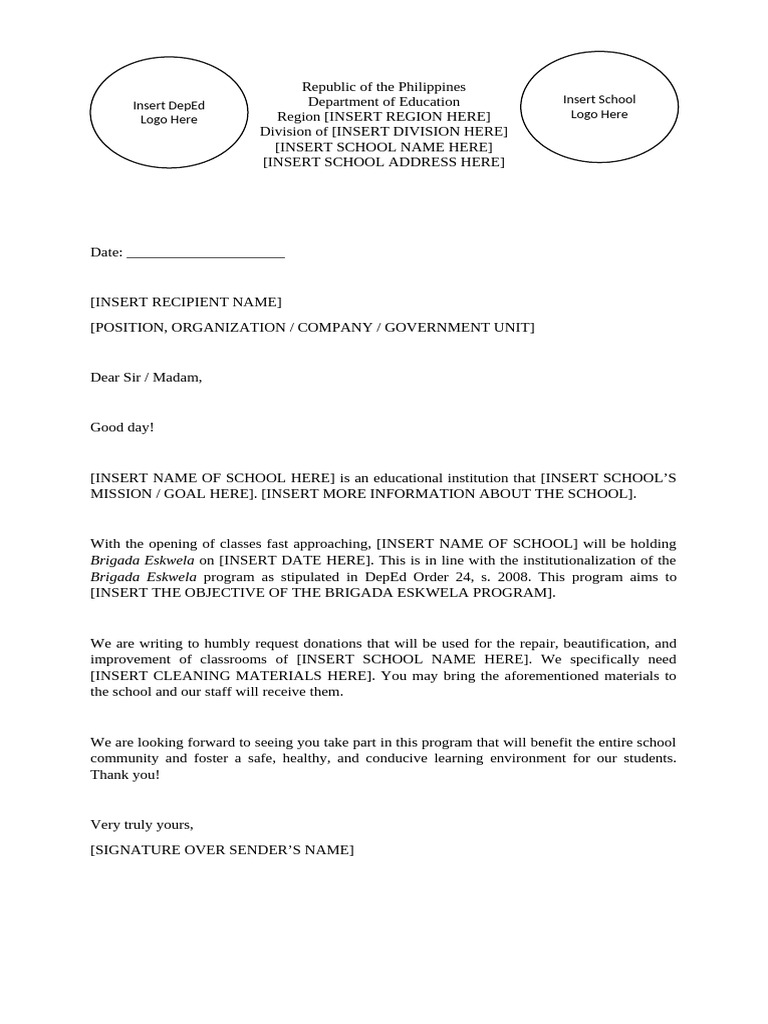 Brigada Eskwela Donation Request Letter | PDF