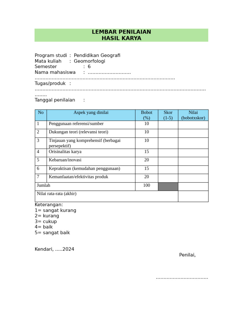 Lembar Penilaian Karya Mahasiswa | PDF