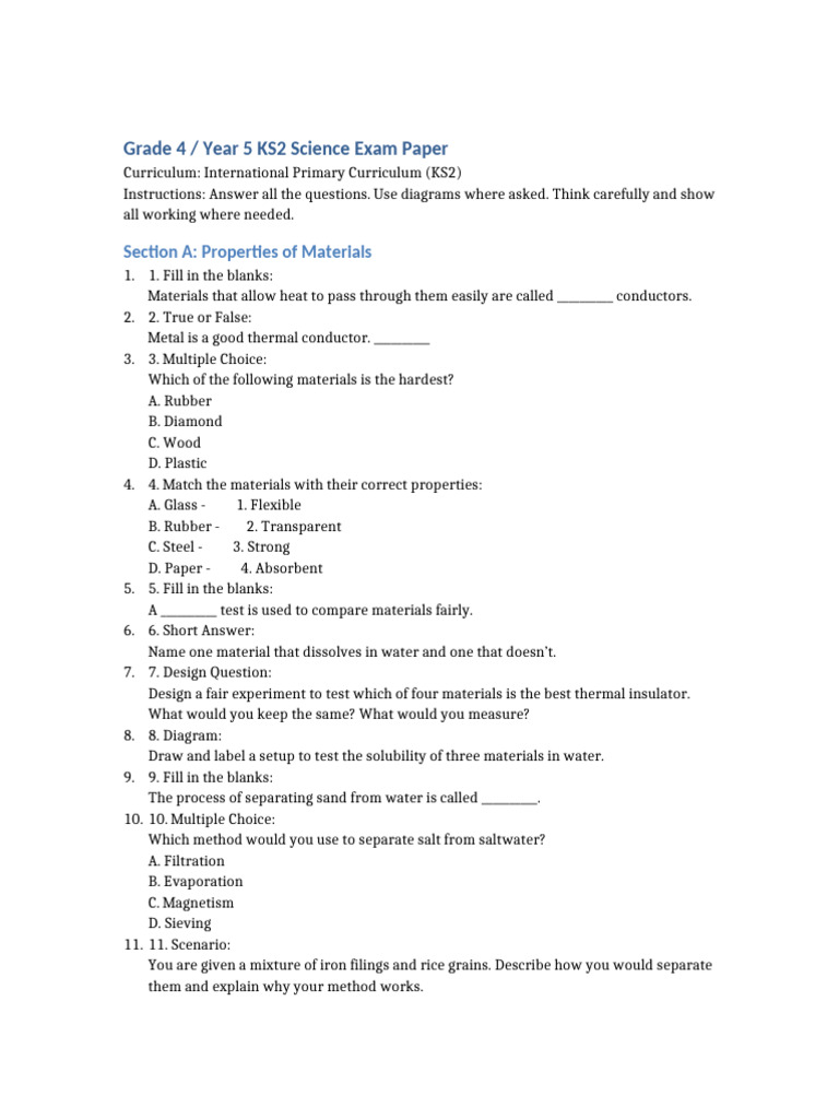 Sixth Grade Science Test: 2024 Edition | PDF | Multiple Choice | Experiment