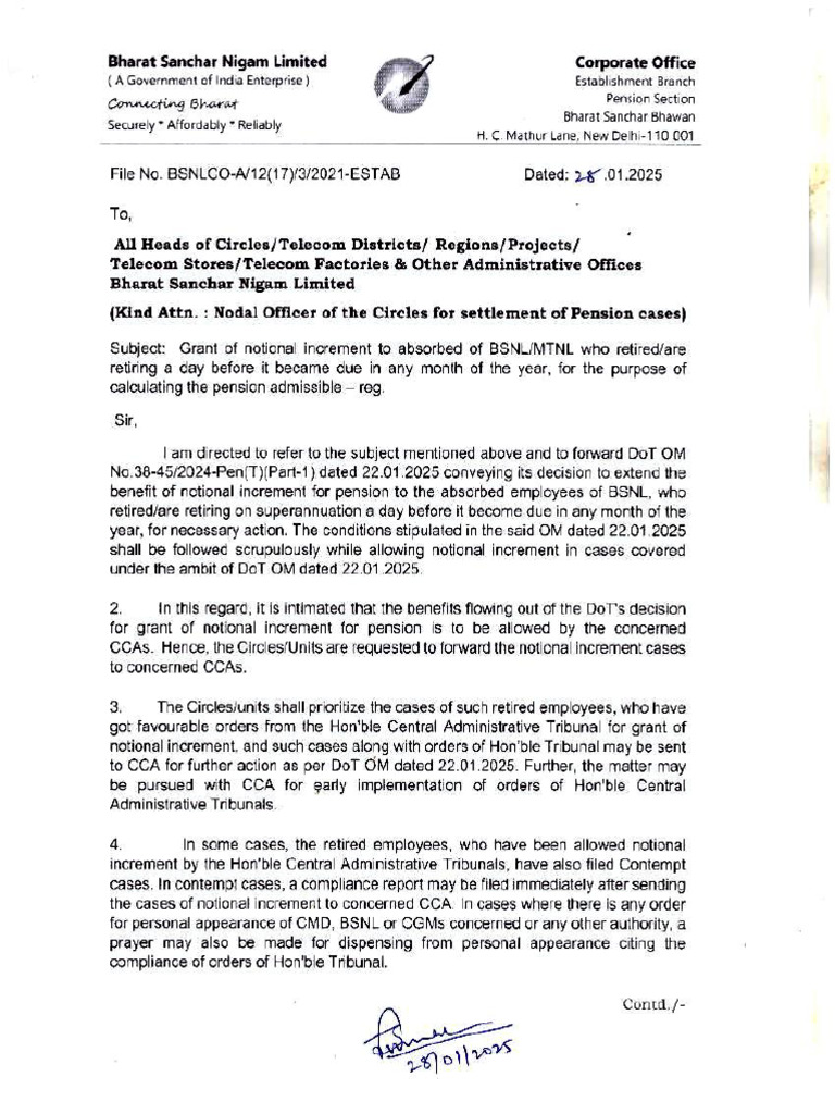 Notional Increment Letter DT 28012025 | PDF | Judgment (Law) | Appeal