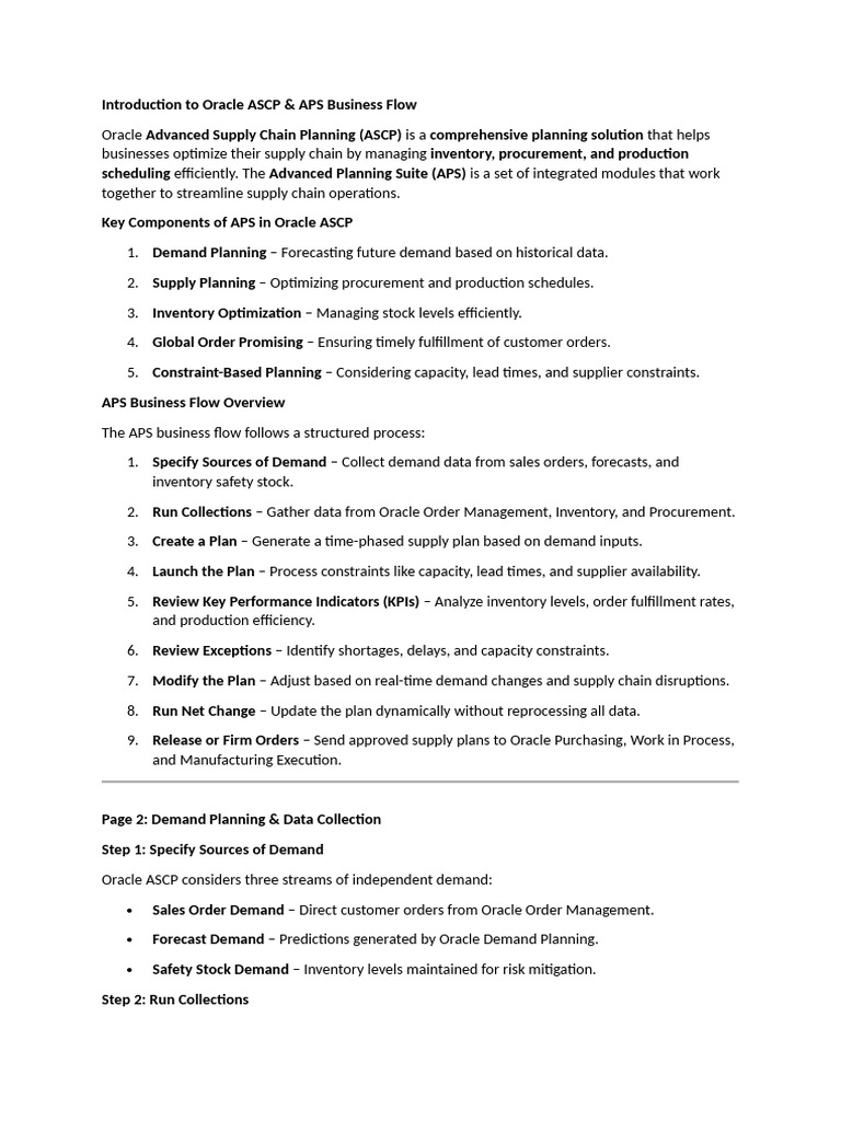 Oracle ASCP & APS Business Flow | PDF | Supply Chain | Inventory
