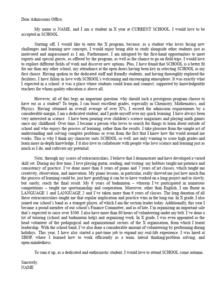 Letter of Intent Sample (ACCEPTED) | PDF | Learning | Cognition