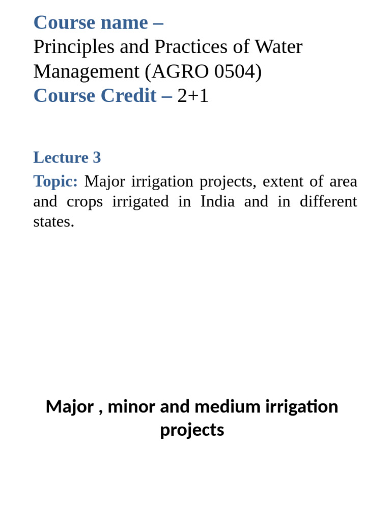 Major Irrigation Projects in India | PDF | Irrigation | Physical Geography