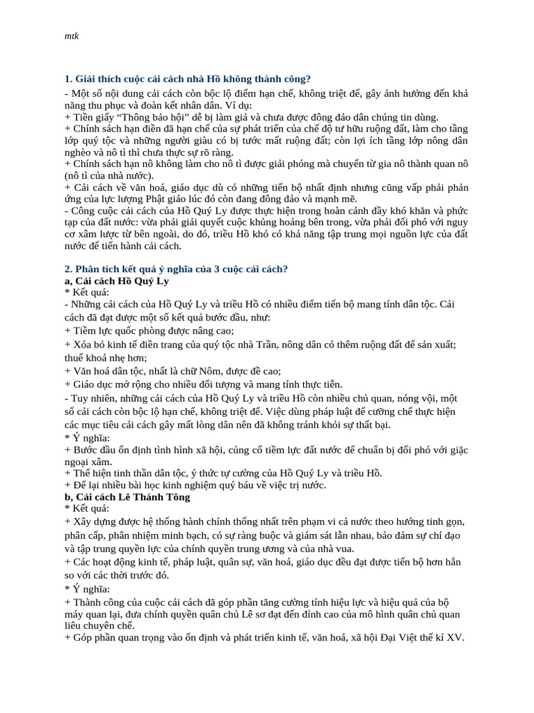 1. Giải thích cuộc cải cách nhà Hồ không thành công? | PDF