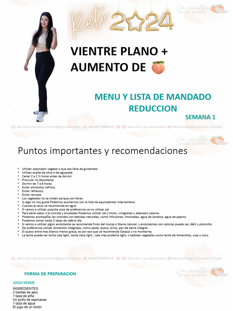 Semana 1 Reduccion Reto Vientre Plano 2024 | PDF | ensalada | Vinagreta