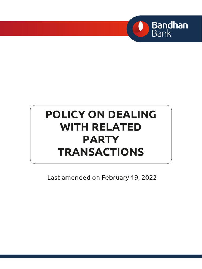 Bandhan Bank Related Party Transactions Policy | PDF | Banks | Subsidiary