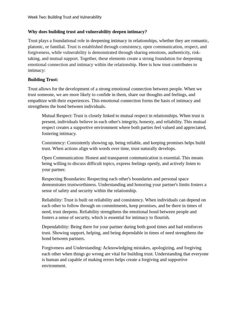 Week 2 Building Trust and Vulnerability | PDF | Intimate Relationships ...